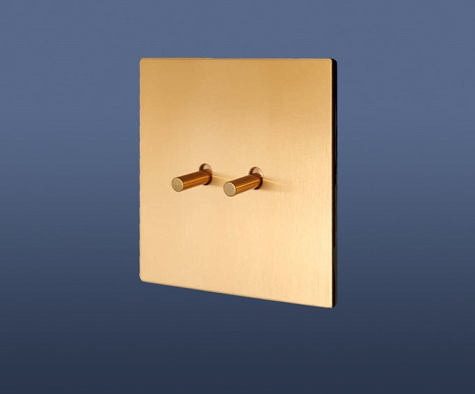 2 Gang 2 Way Toggle Light Switch Brushed Brass / Matte Gold Toggle wit ...